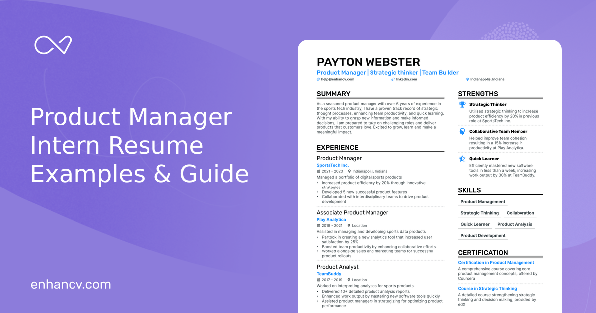 10 Product Manager Intern Resume Examples & Guide for 2024