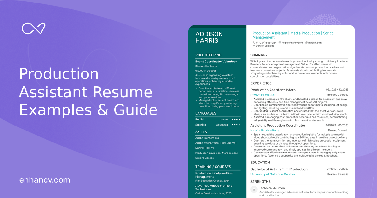 20 Production Assistant Resume Examples - March 2026