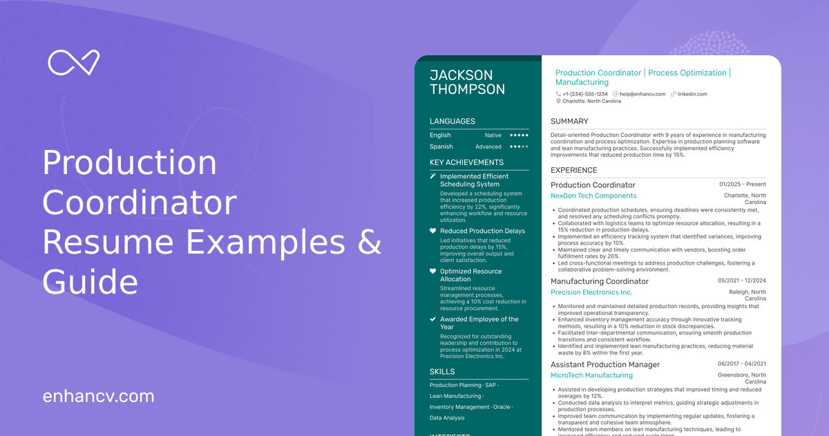 17 Production Coordinator Resume Examples & Guide for 2026