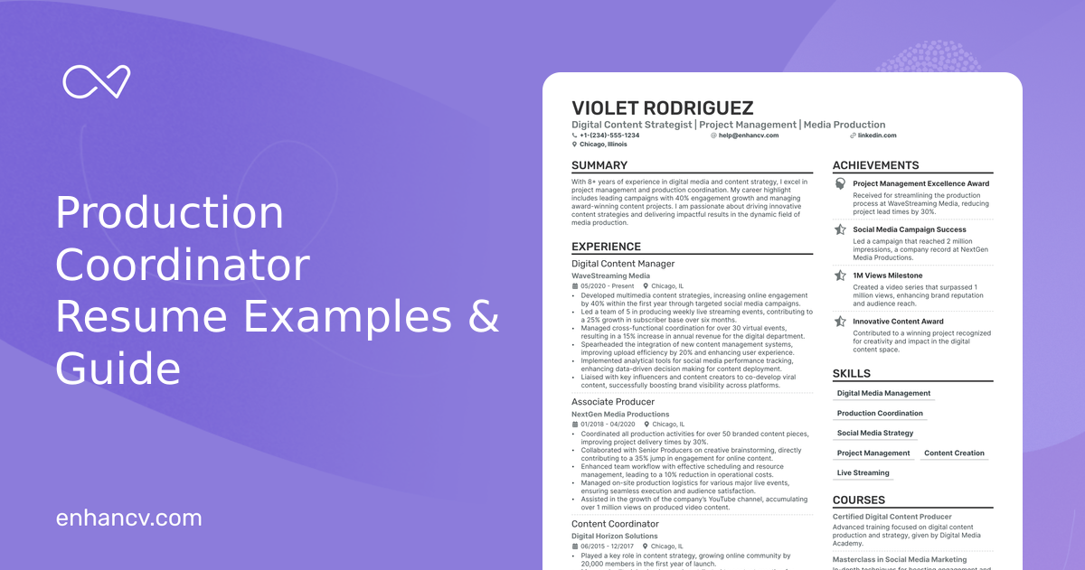 5 Production Coordinator Resume Examples & Guide for 2024