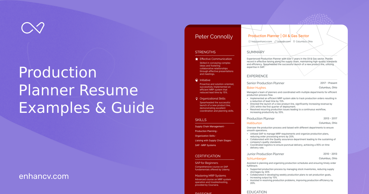 5 Production Planner Resume Examples & Guide for 2024