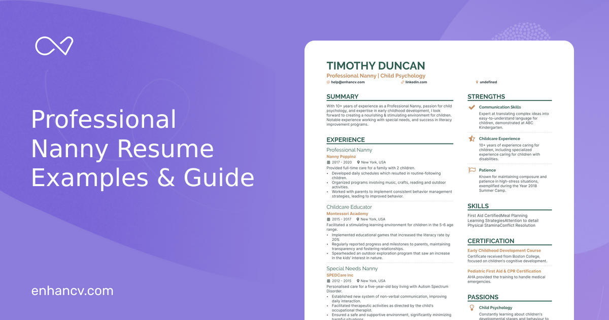 5 Professional Nanny Resume Examples & Guide for 2024