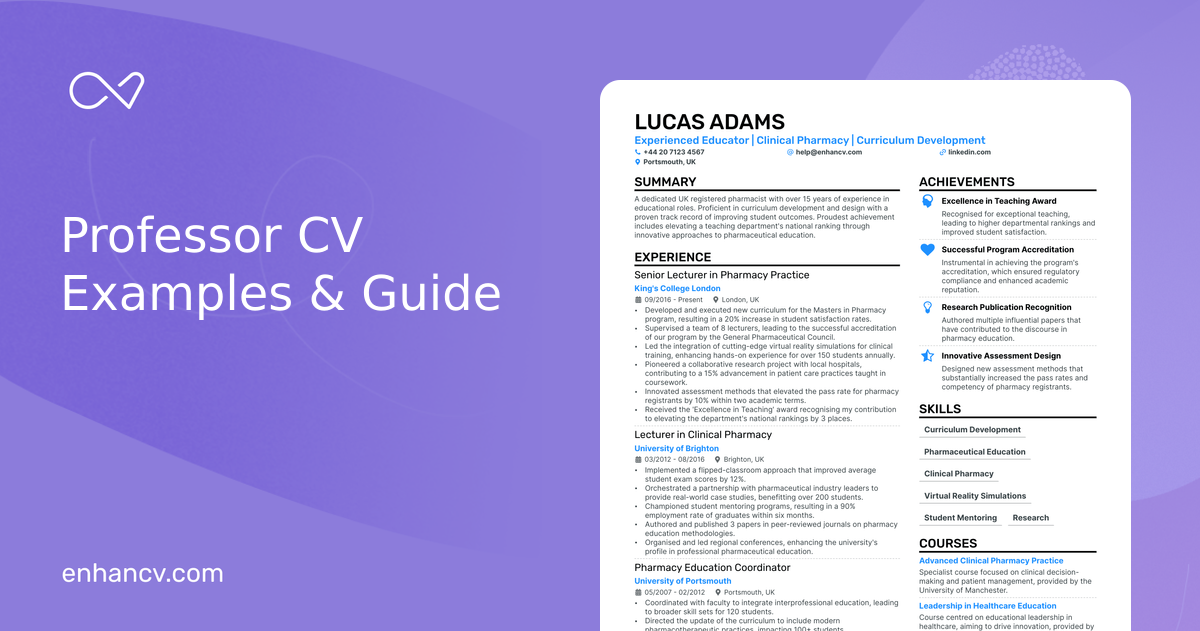 Professor CV Examples & Guide for 2026