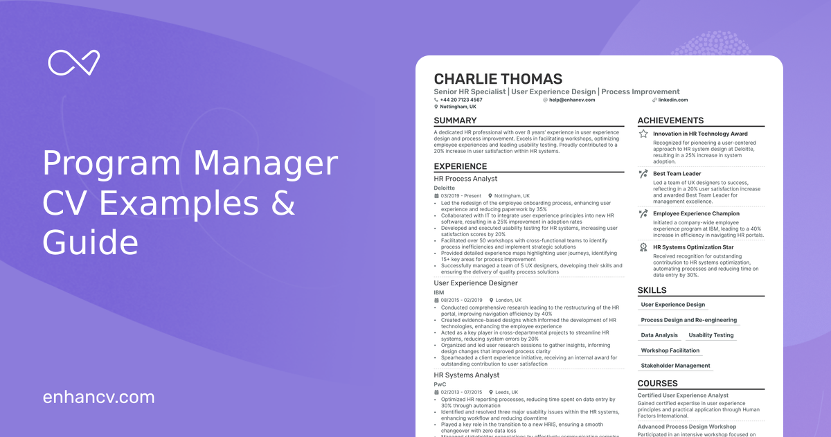 Program Manager CV Examples & Guide for 2026