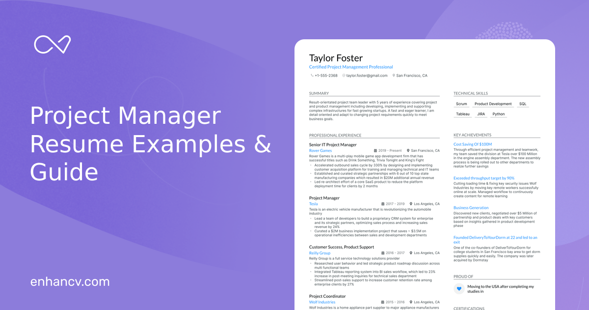 26 Project Manager Resume Examples & Guide for 2024