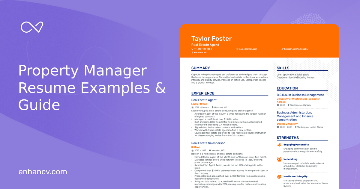 7 Property Manager Resume Examples & Guide for 2024
