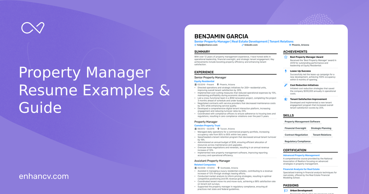 7 Property Manager Resume Examples & Guide for 2024