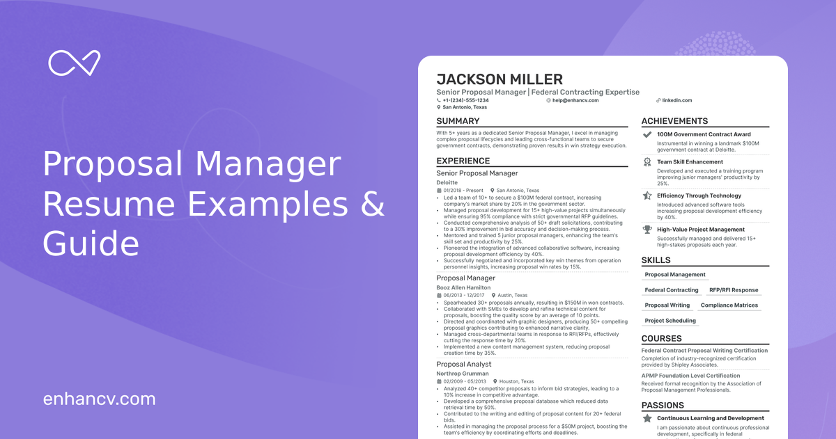 10 Proposal Manager Resume Examples & Guide for 2024