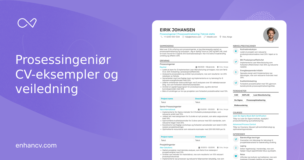 8 CV-eksempler for Prosessingeniør