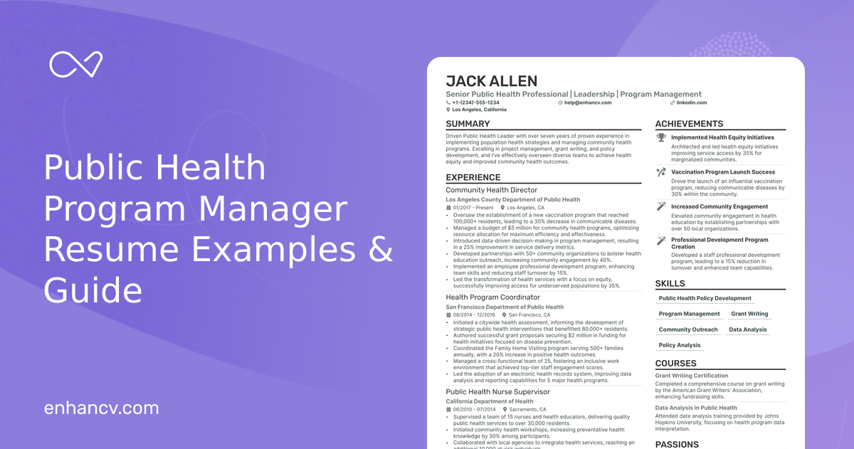10 Public Health Program Manager Resume Examples & Guide for 2024