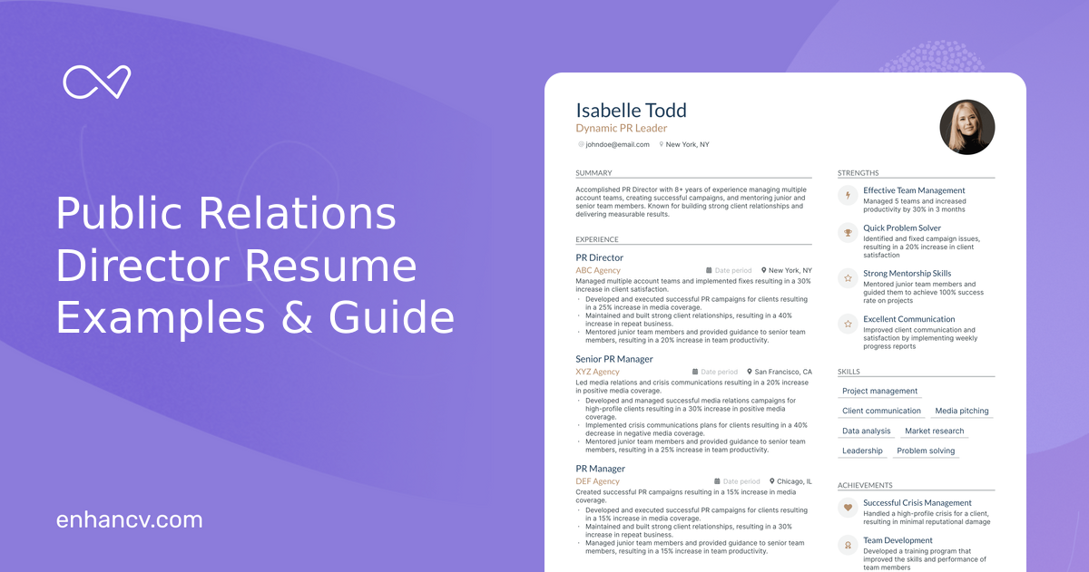 5 Public Relations Director Resume Examples & Guide for 2024