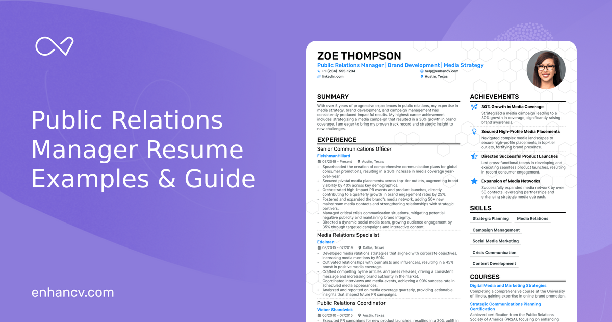 5 Public Relations Manager Resume Examples & Guide for 2024