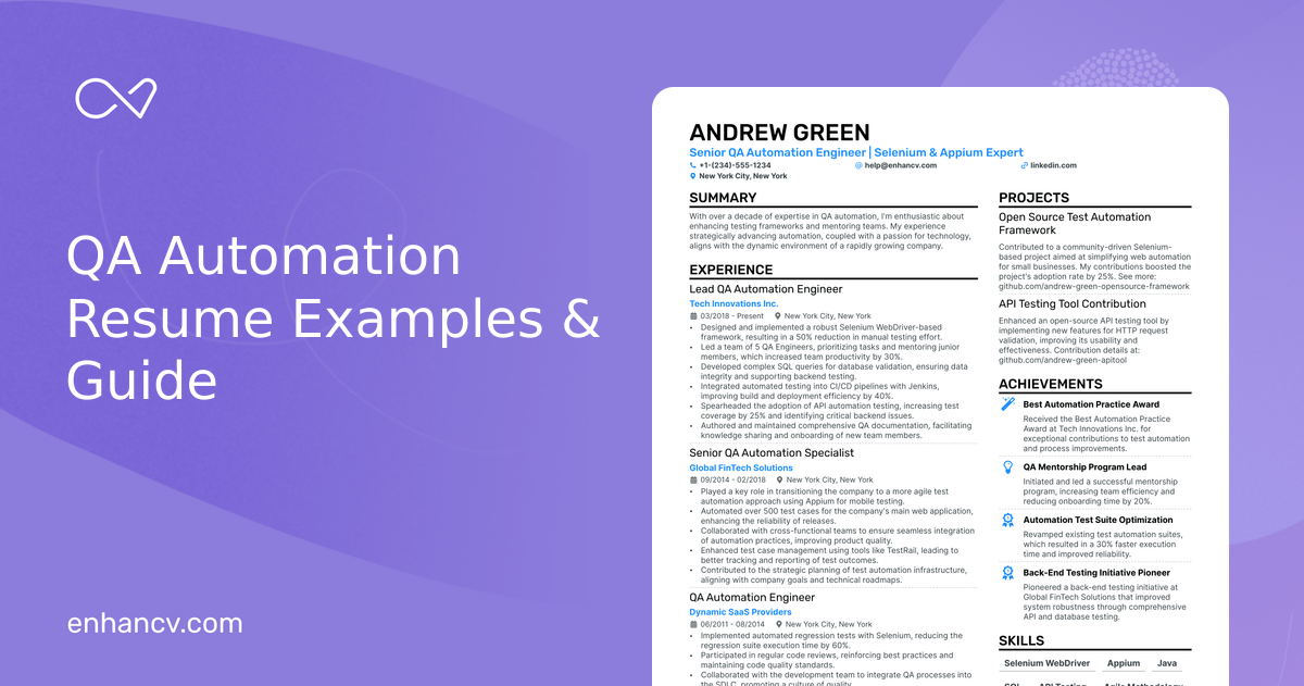10 QA Automation Resume Examples With 10/10 Score In 2024