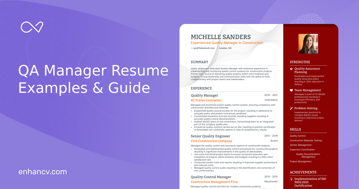 5 QA Manager Resume Examples & Guide for 2024