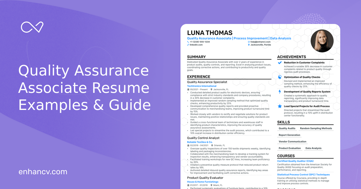 5 Quality Assurance Associate Resume Examples & Guide for 2024