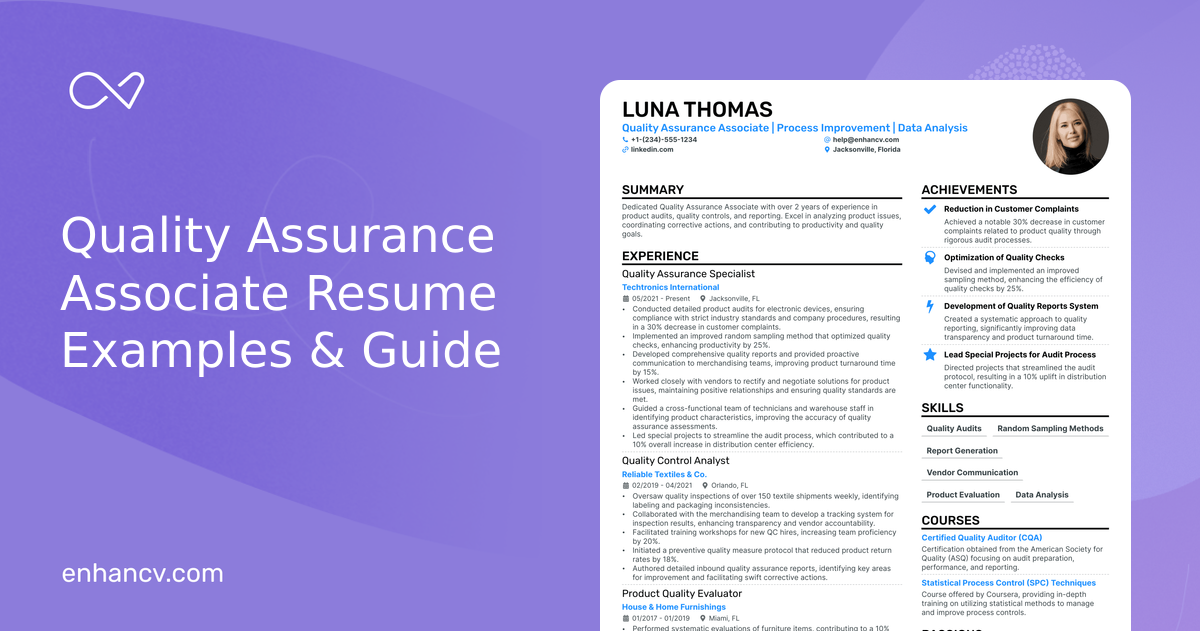 10 Quality Assurance Associate Resume Examples & Guide for 2024