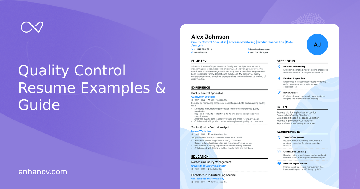 6 Quality Control Resume Examples & Guide for 2024