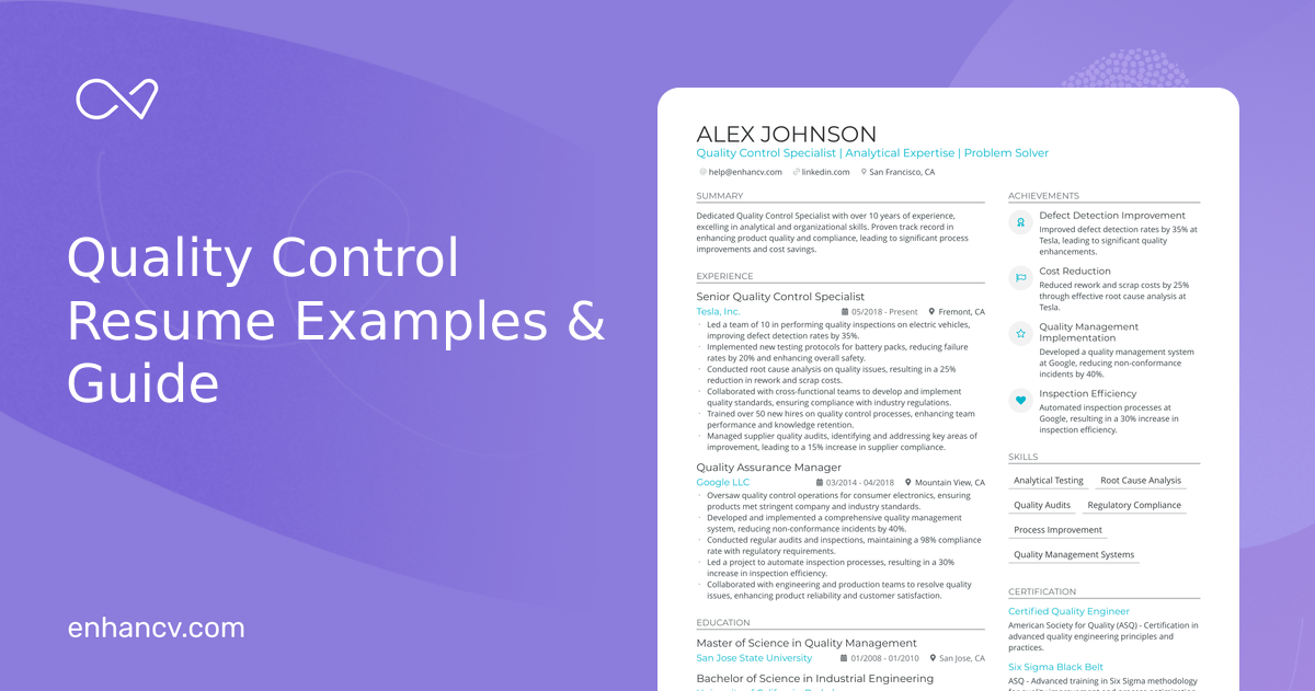 22 Quality Control Resume Examples & Guide for 2025