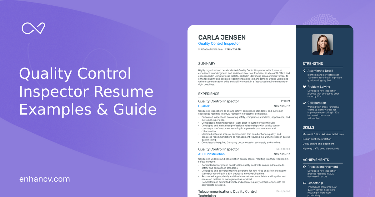 5 Quality Control Inspector Resume Examples & Guide for 2024