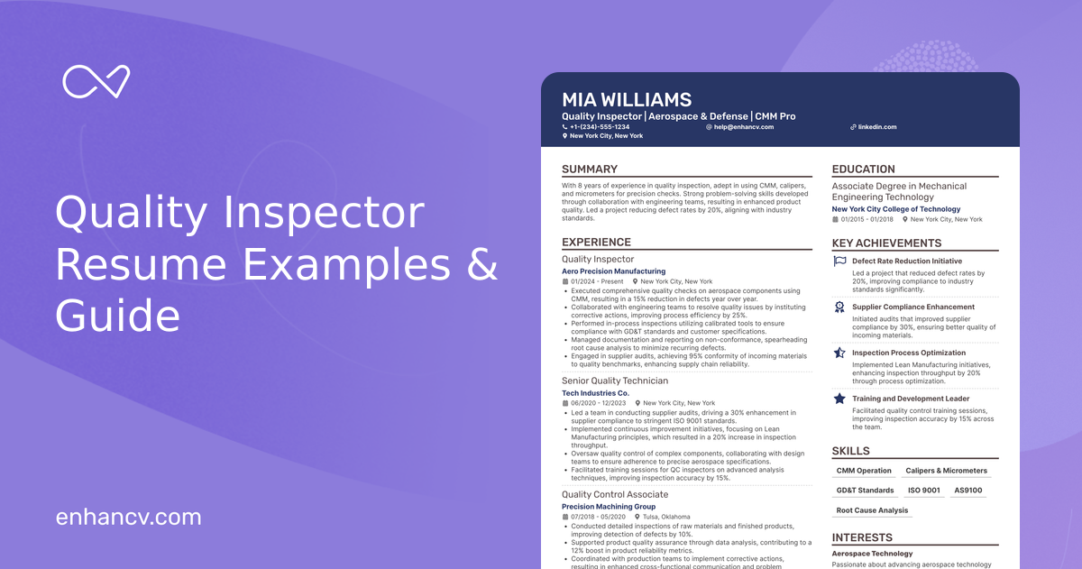 10 Quality Inspector Resume Examples, Templates & Guide for 2026