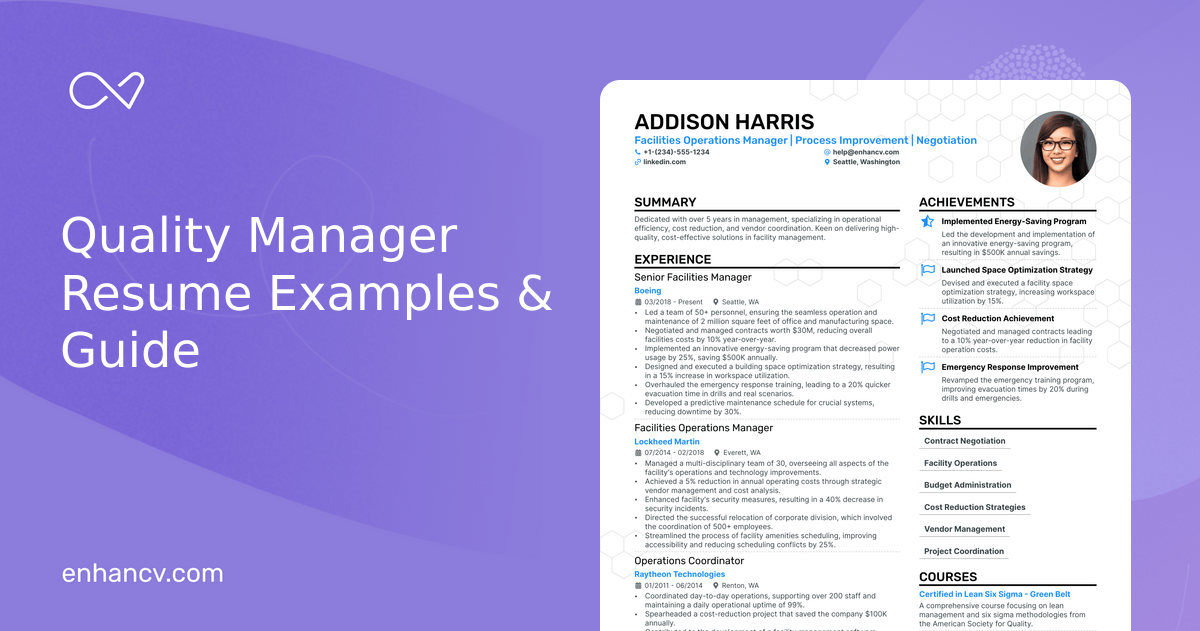 8 Quality Manager Resume Examples & Guide for 2024