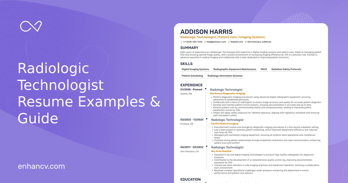 15 Radiologic Technologist Resume Examples & Guide for 2026