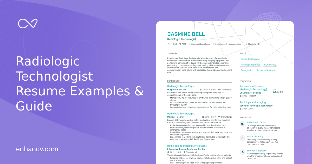 5 Radiologic Technologist Resume Examples & Guide for 2024
