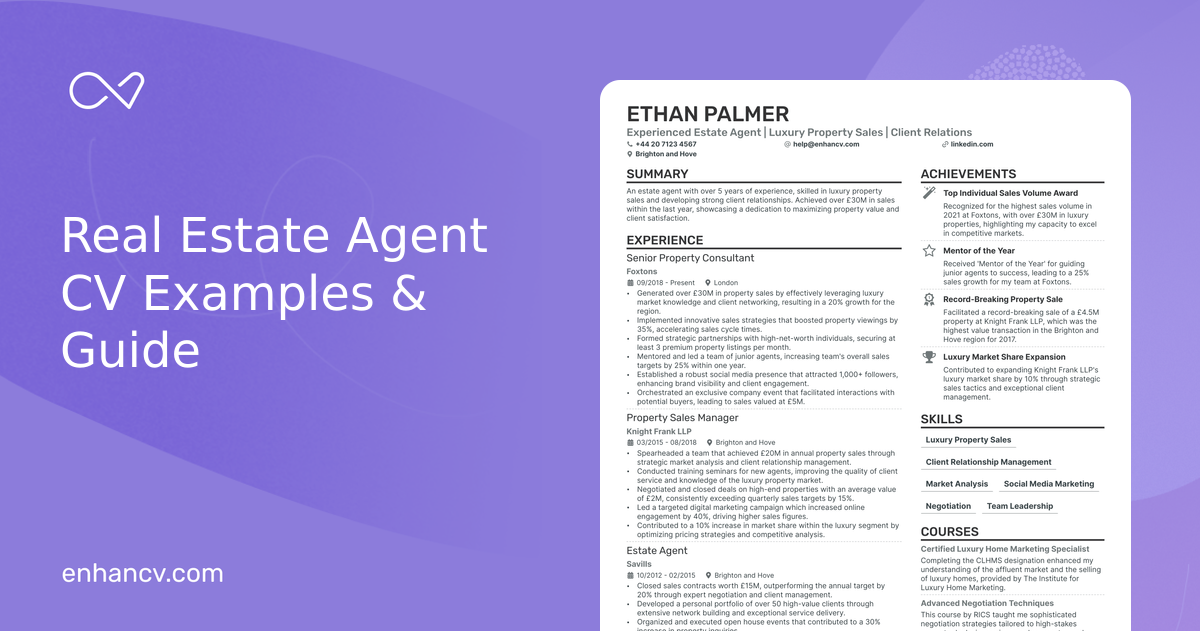 Real Estate Agent CV Examples & Guide for 2025