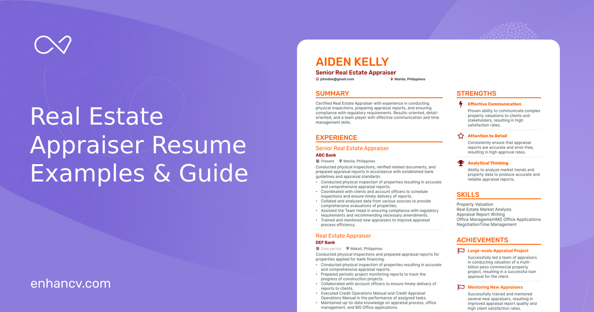 5 Real Estate Appraiser Resume Examples & Guide for 2024