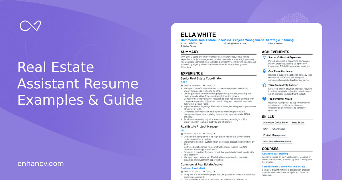 14 Real Estate Assistant Resume Examples & Guide for 2026