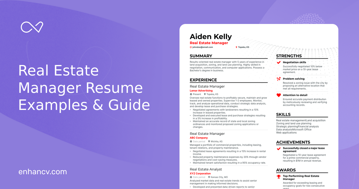 5 Real Estate Manager Resume Examples & Guide for 2024