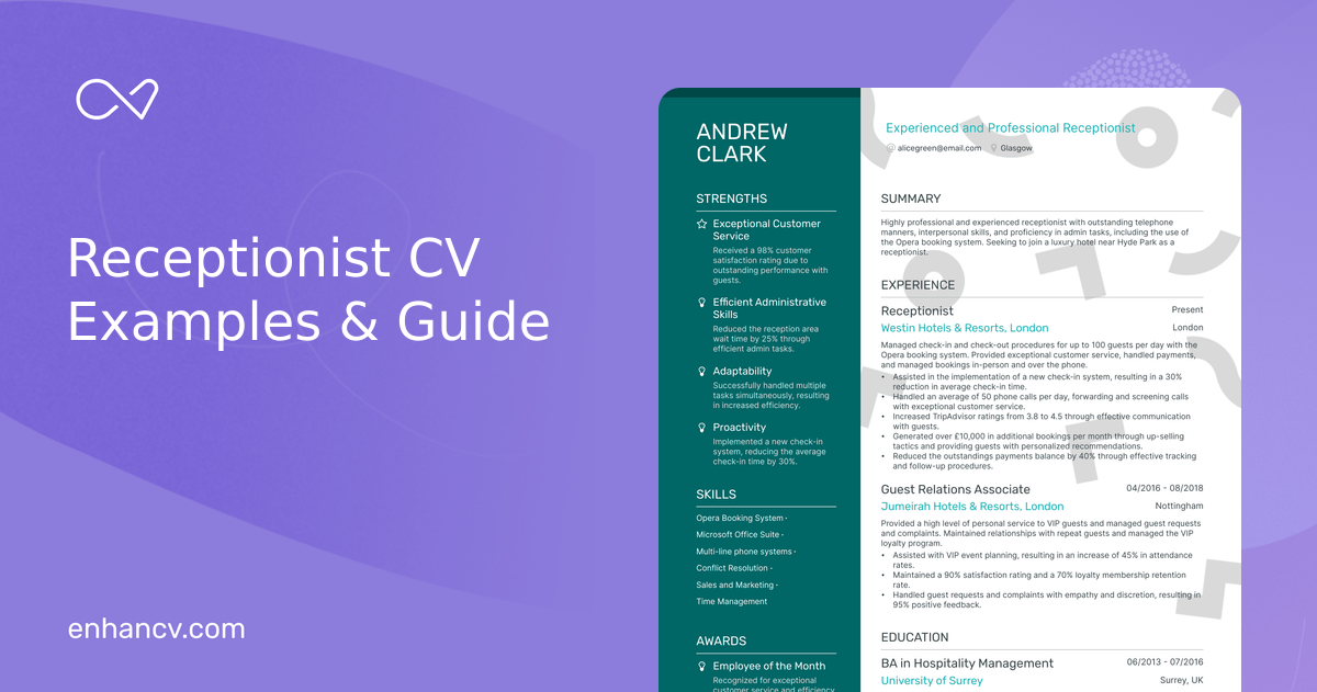 3 Receptionist CV Examples for 2024