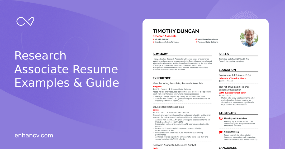 5 Research Associate Resume Examples & Guide for 2024
