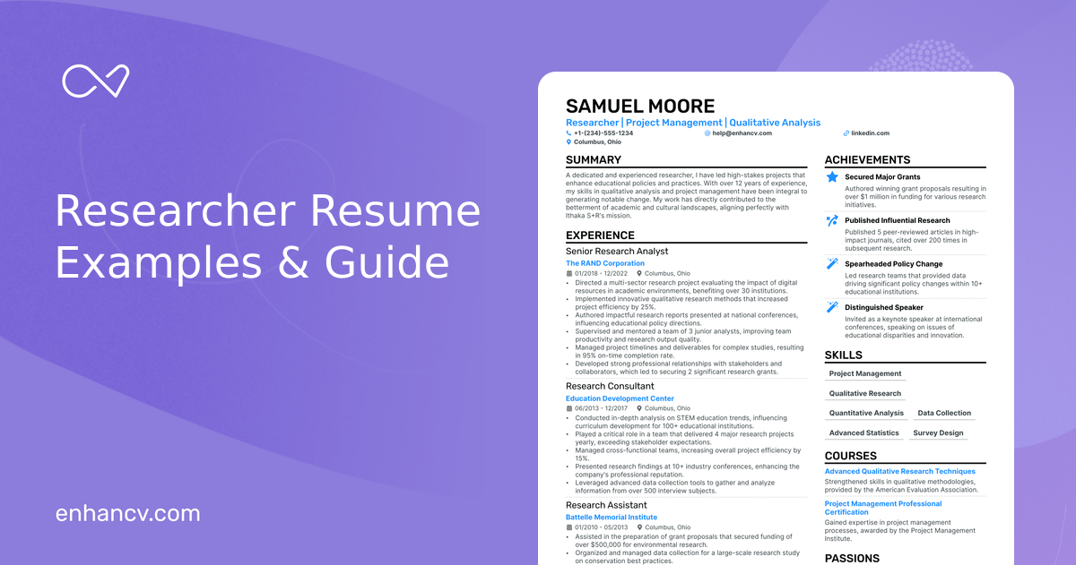 13 Researcher Resume Examples & Guide for 2024