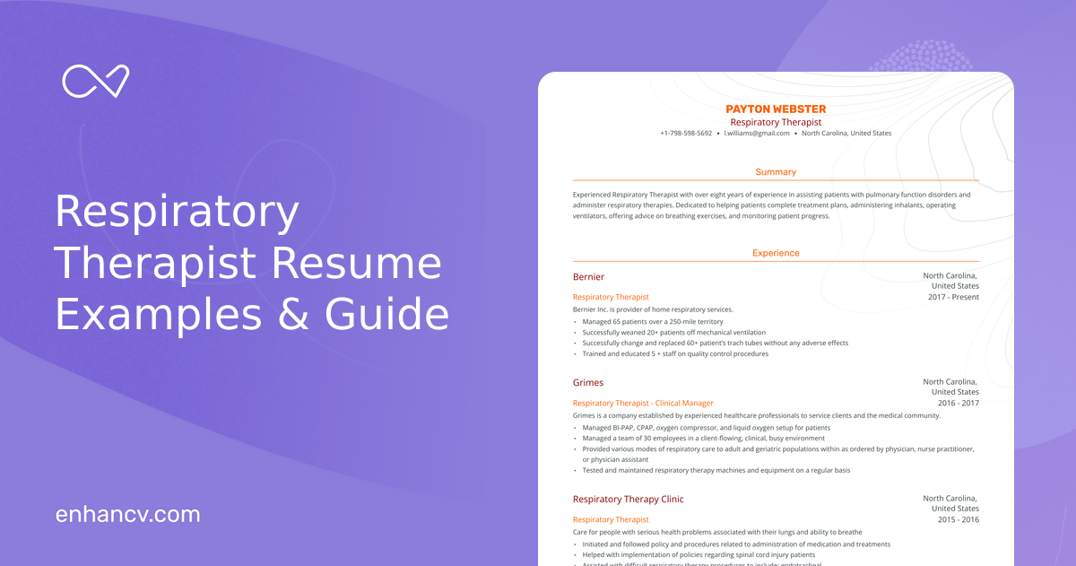 5 Respiratory Therapist Resume Examples & Guide for 2024