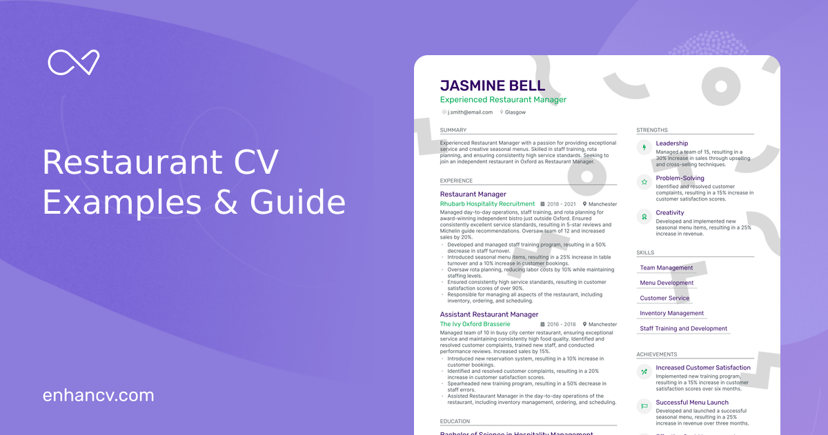 3 Restaurant CV Examples for 2024
