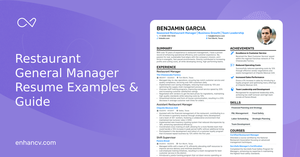 10 Restaurant General Manager Resume Examples & Guide for 2024