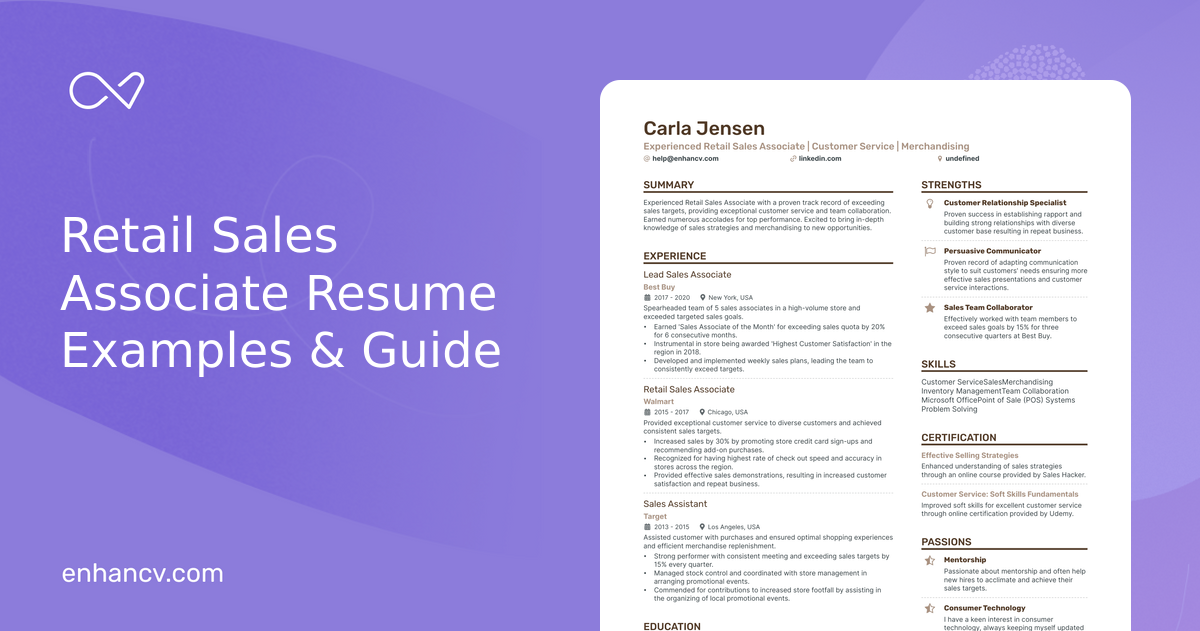 5 Retail Sales Associate Resume Examples & Guide for 2024