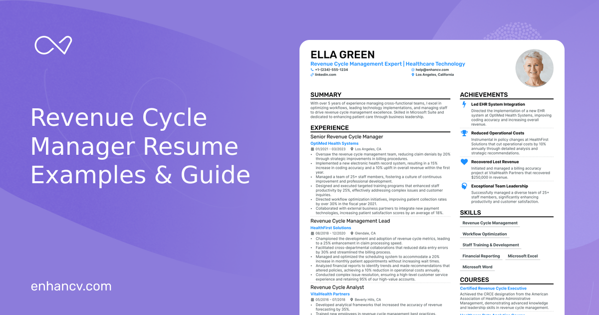10 Revenue Cycle Manager Resume Examples & Guide for 2026