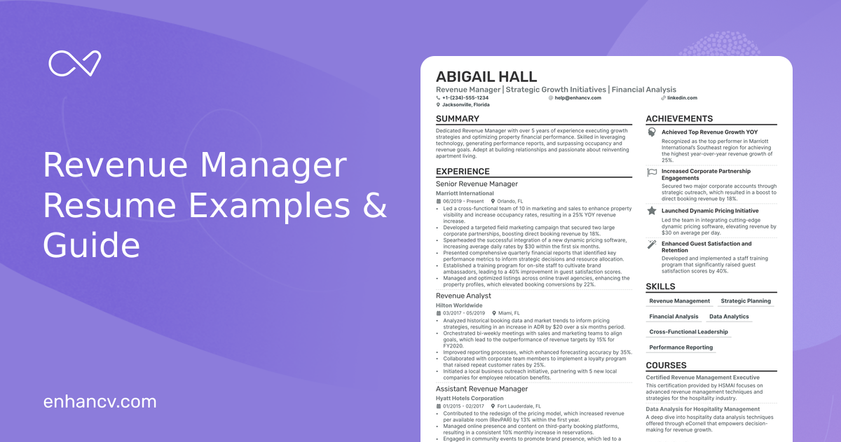 10 Revenue Manager Resume Examples & Guide for 2024