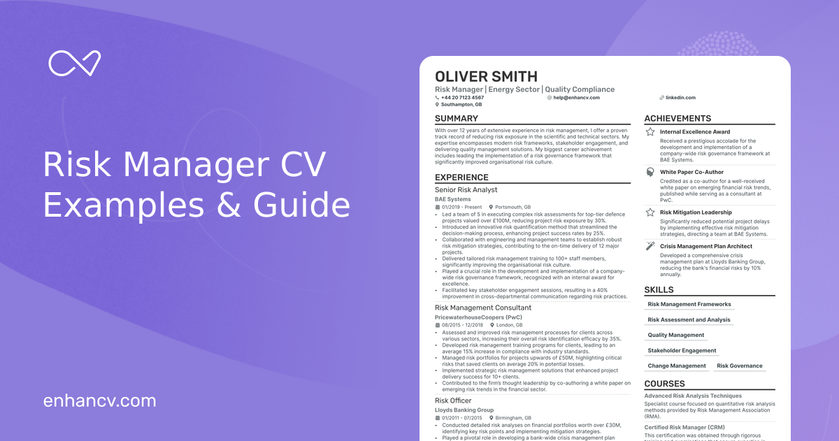 Risk Manager CV Examples & Guide for 2026