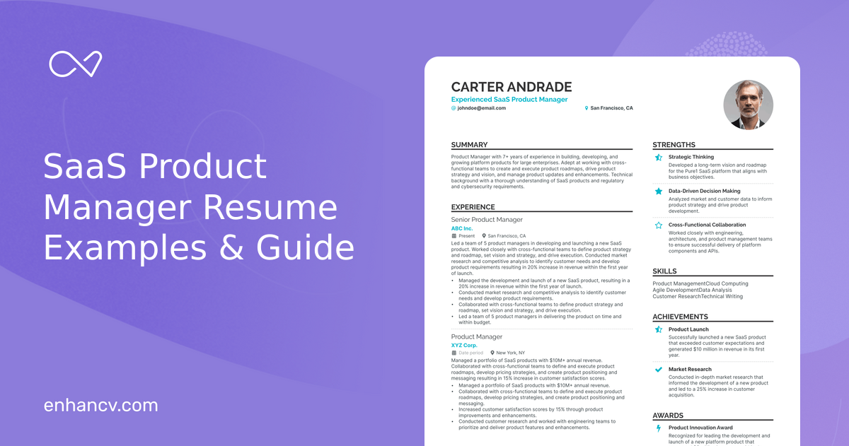5 SaaS Product Manager Resume Examples & Guide for 2024