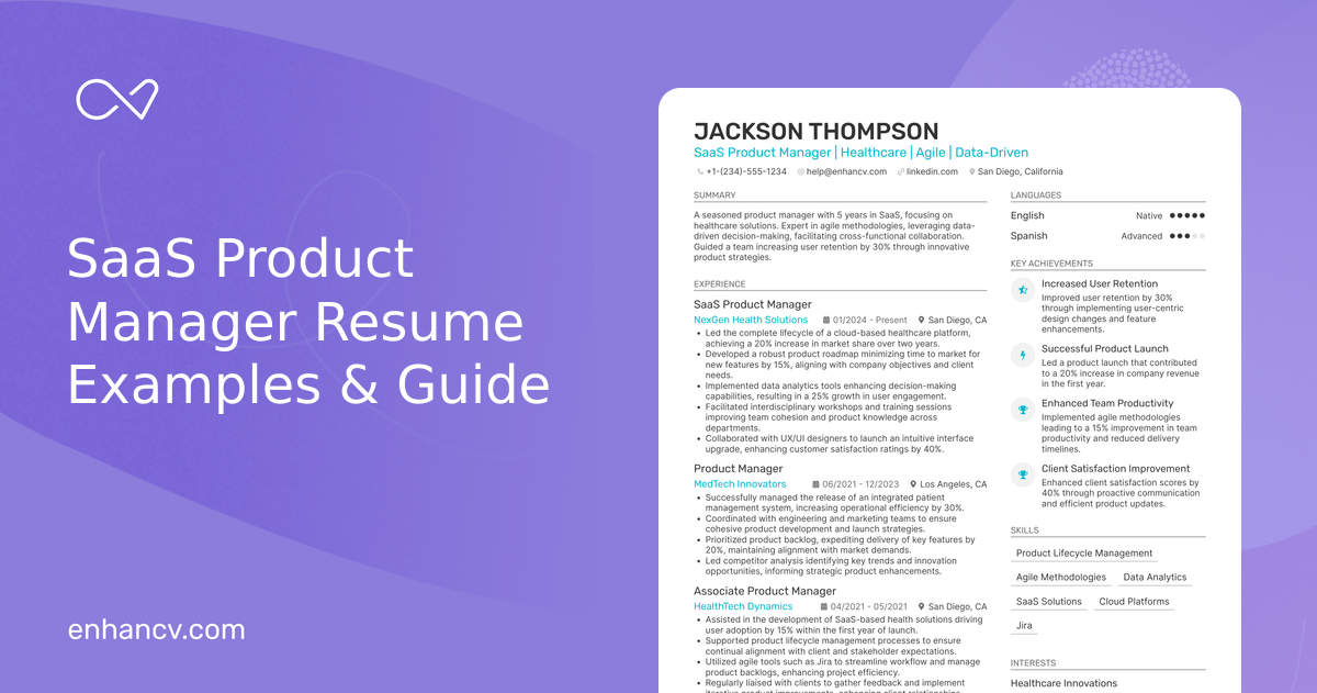 10 SaaS Product Manager Resume Examples & Guide for 2026