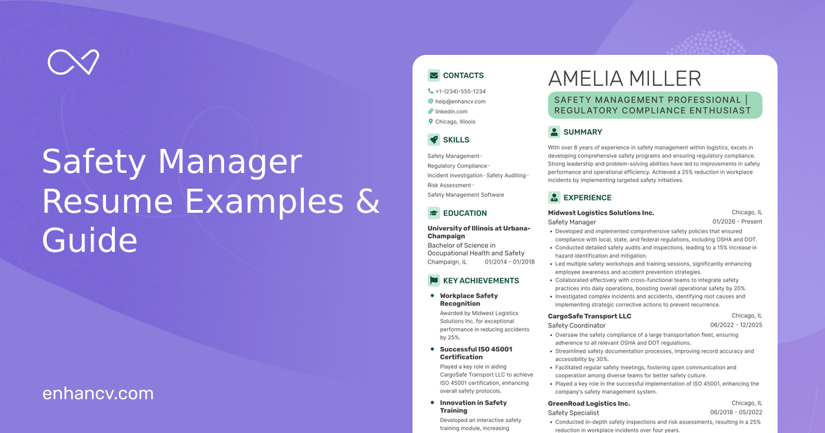10 Safety Manager Resume Examples & Guide for 2026