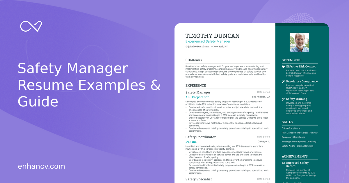 5 Safety Manager Resume Examples & Guide for 2024