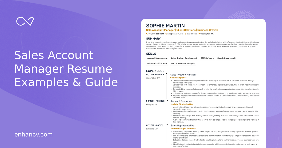10 Sales Account Manager Resume Examples, Templates & Guide for 2026