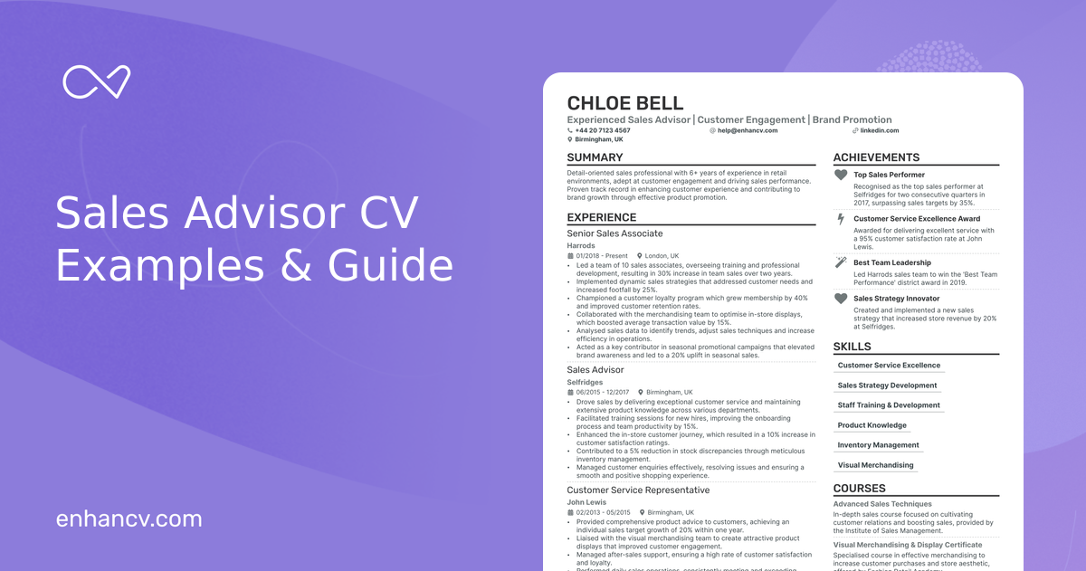 Sales Advisor CV Examples & Guide for 2025