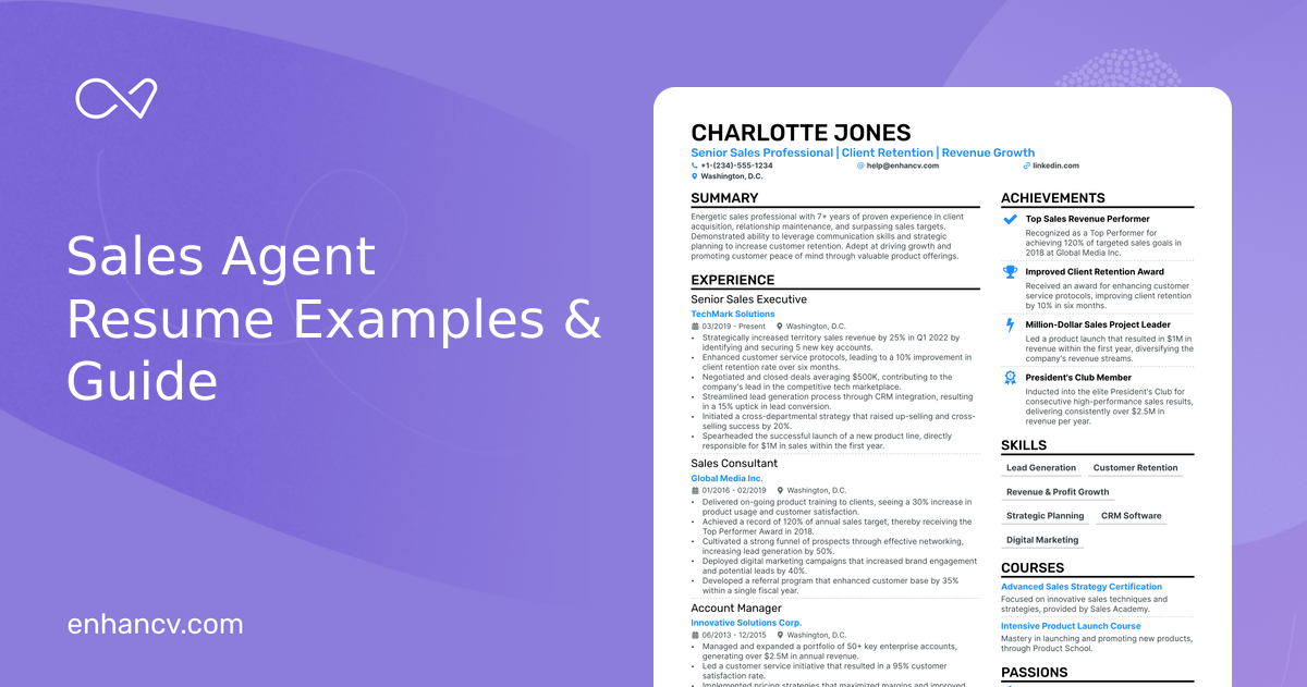 10 Sales Agent Resume Examples & Guide for 2026
