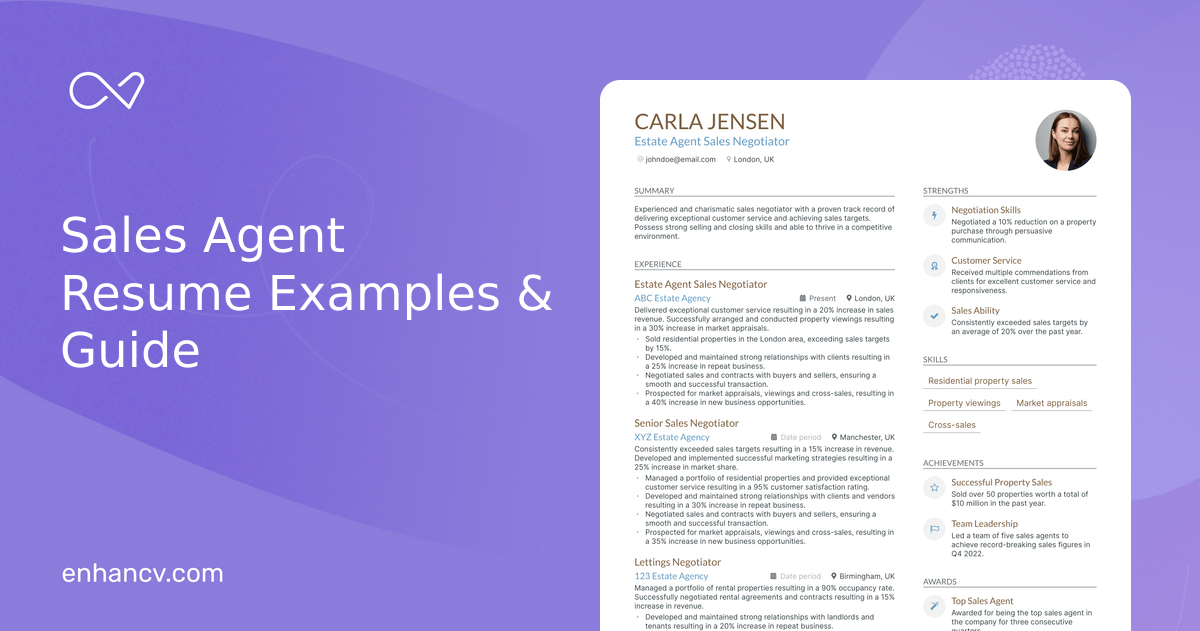 5 Sales Agent Resume Examples & Guide for 2024