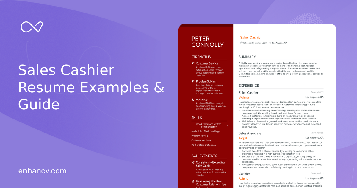 5 Sales Cashier Resume Examples & Guide for 2024